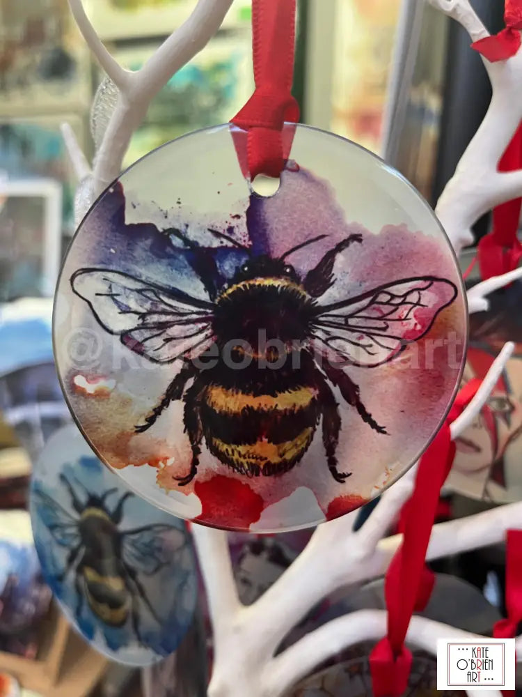purple/ orange bumble bee glass decoration – Kate O'Brien Art