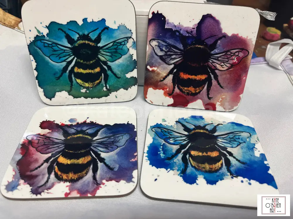 Set of four bumble bee coasters – Kate O'Brien Art